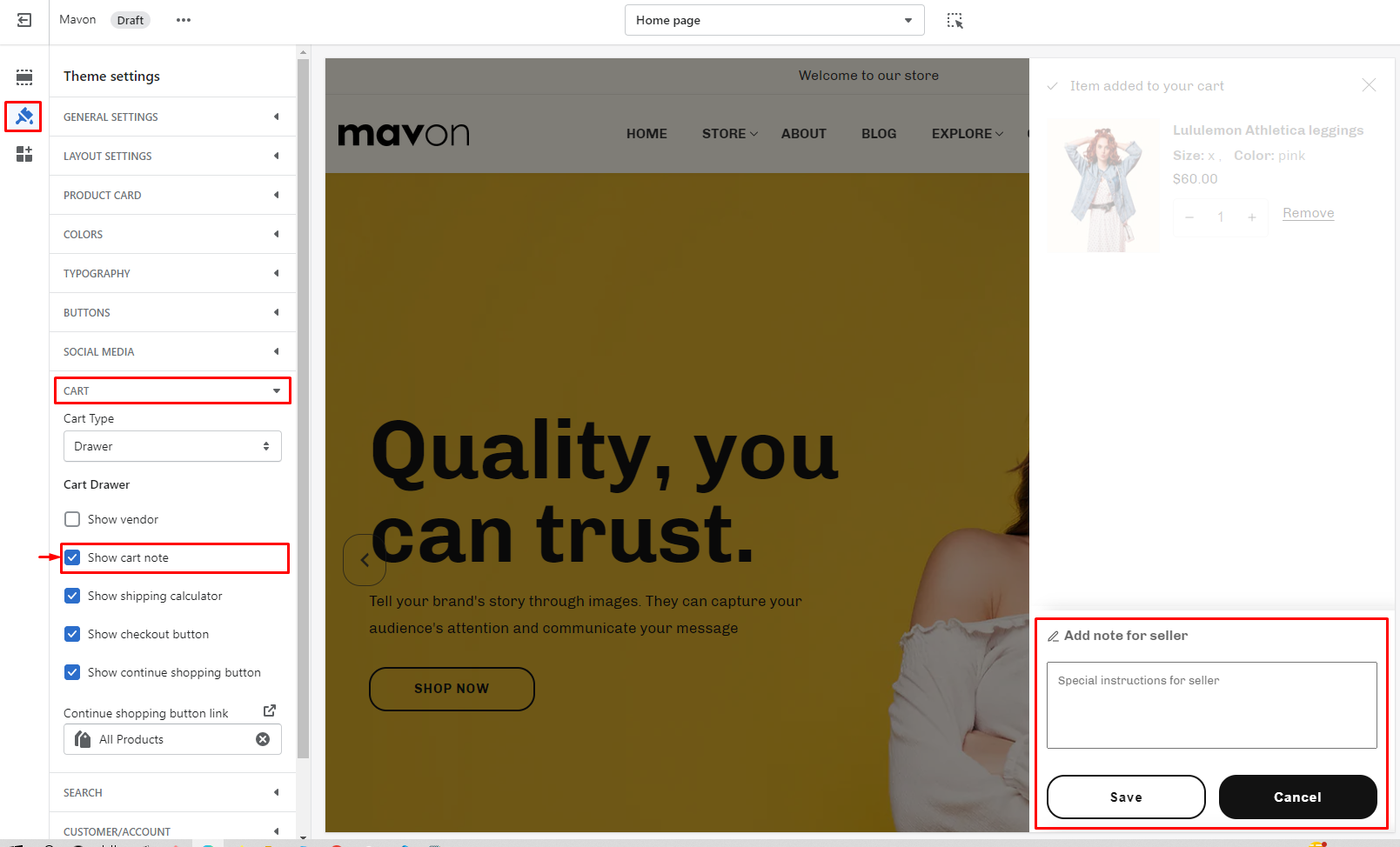 Enable and edit cart order notes. - gloryio.com