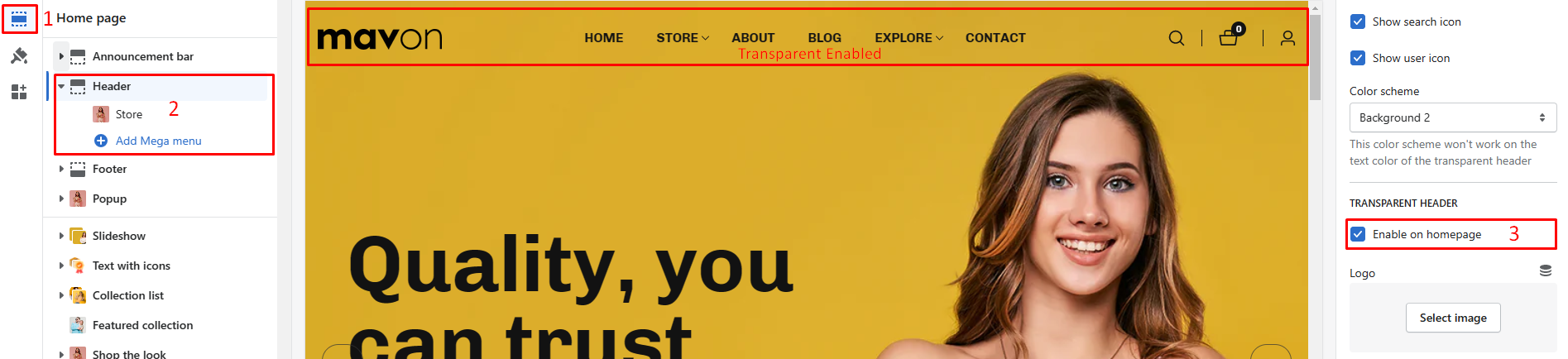 How To Turn Off The Transparent Header Gloryio