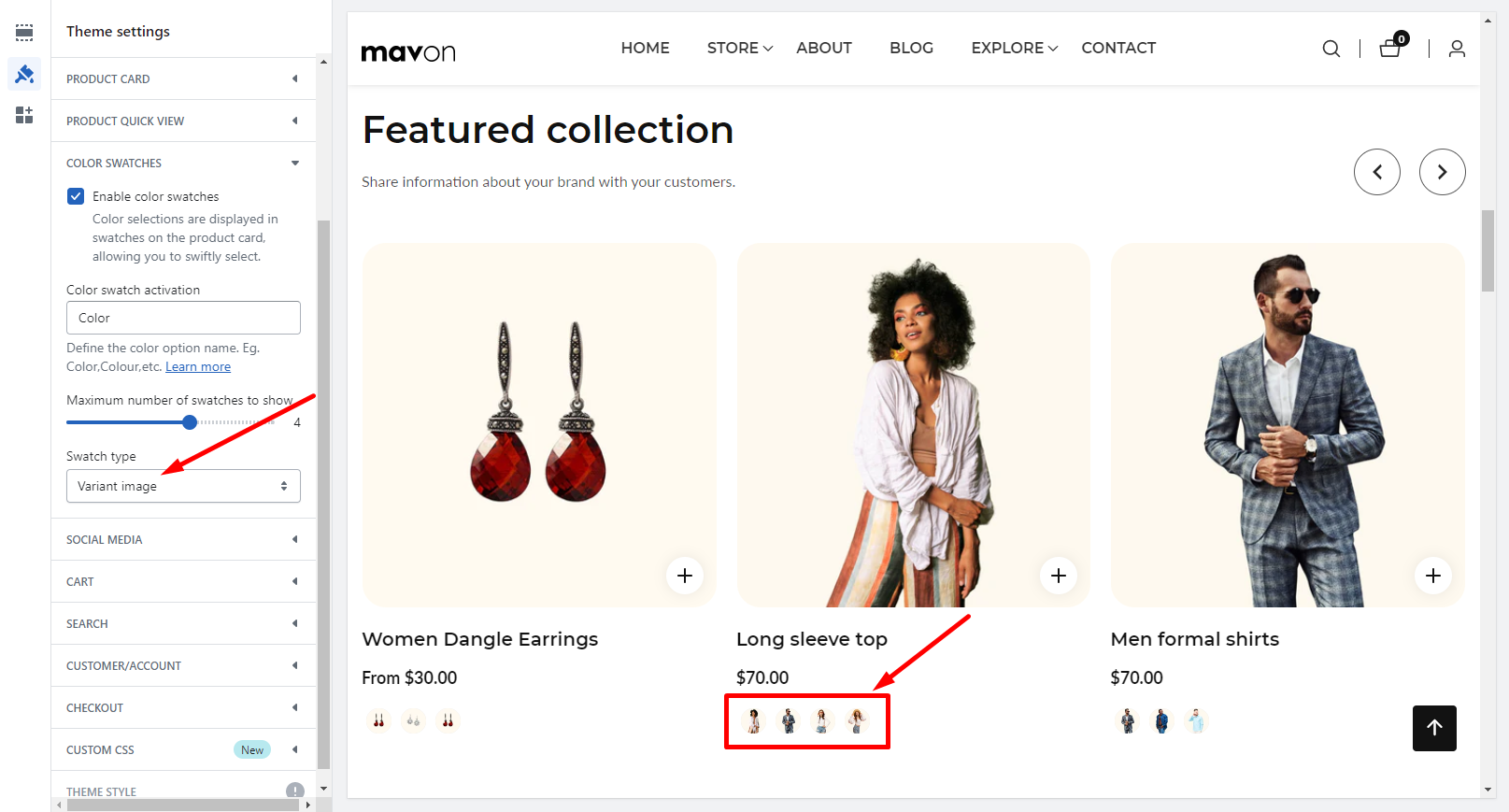 How to enable color swatches on product - gloryio.com