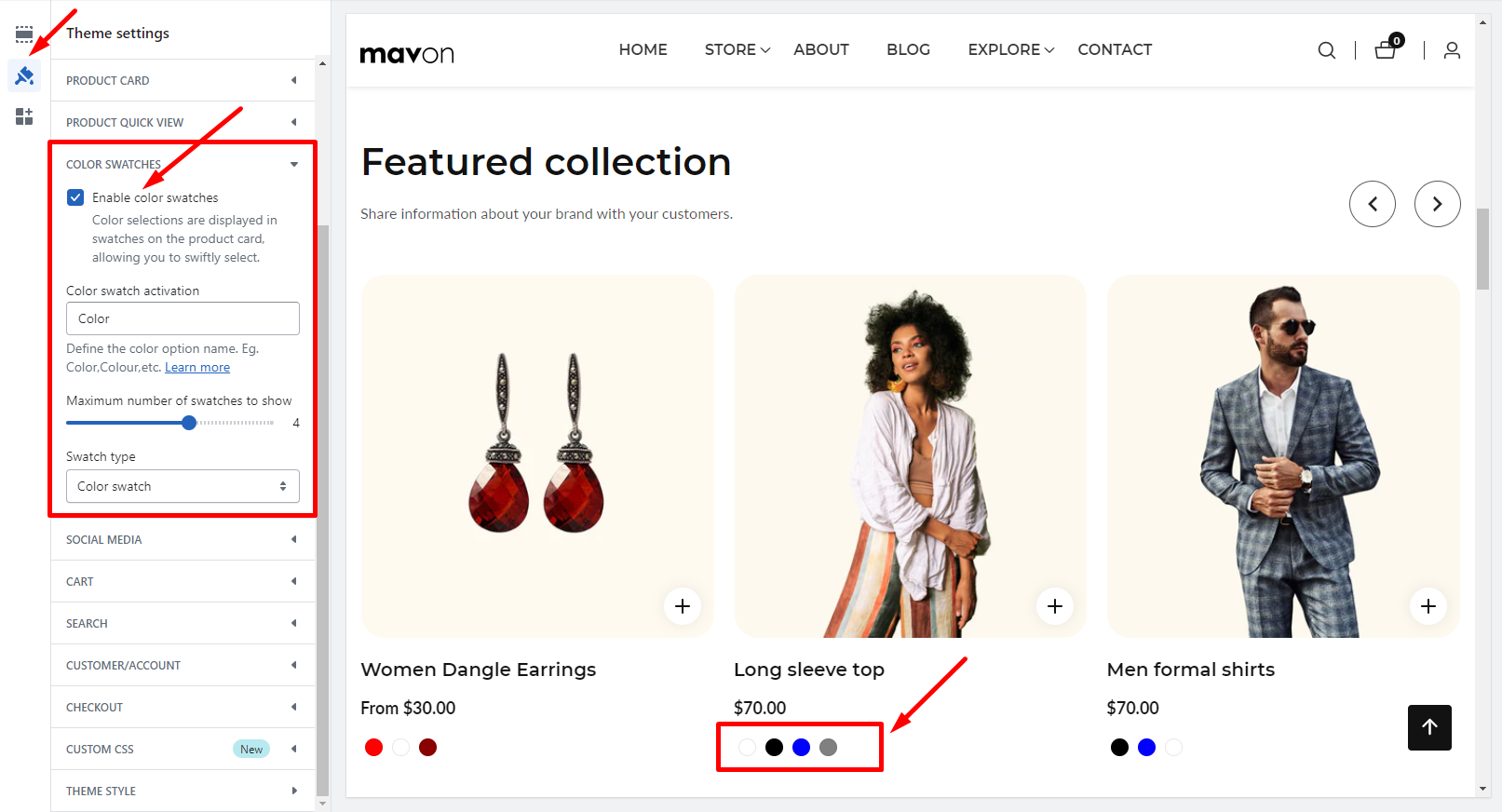 How to enable color swatches on product - gloryio.com