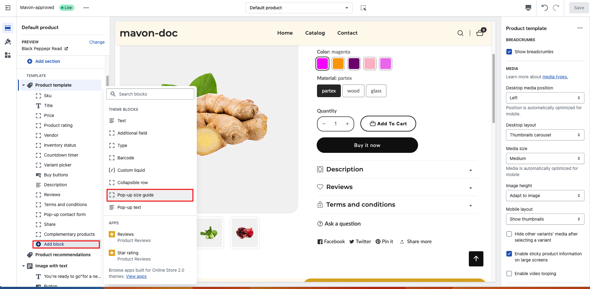 How to enable size chart on product pages - gloryio.com